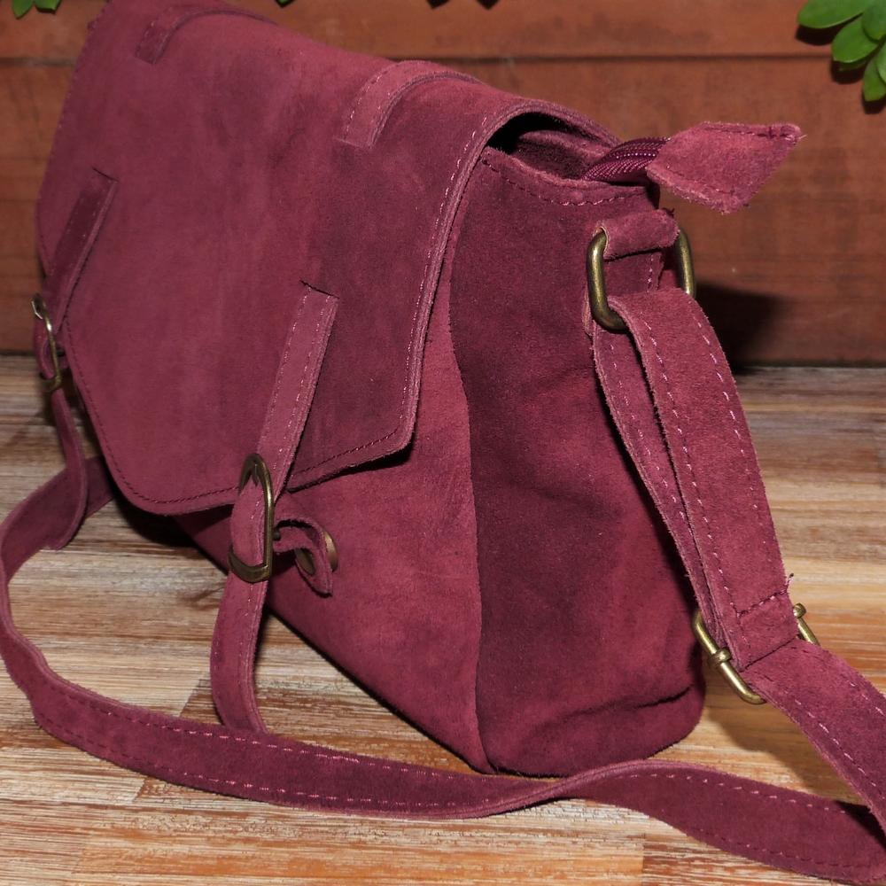 Sac Cartable Croûte de Cuir Bordeaux Crazy Lou